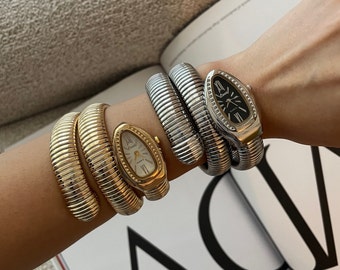 Luxury Women's Watches Snake Shape Wrist Watch for Women Steel Unique ...