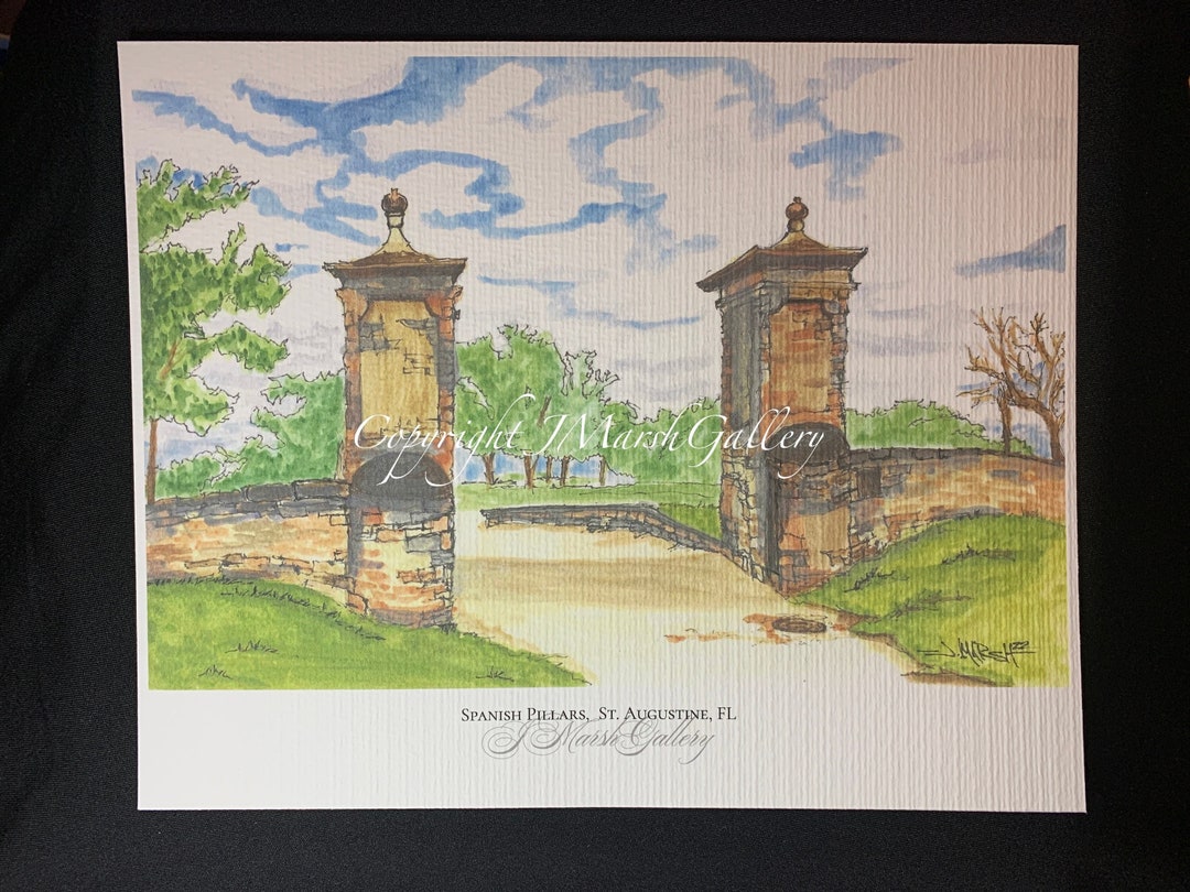 Spanish Pillars, St. Augustine, FL - 8x10 Fine Art Print - Line and ...