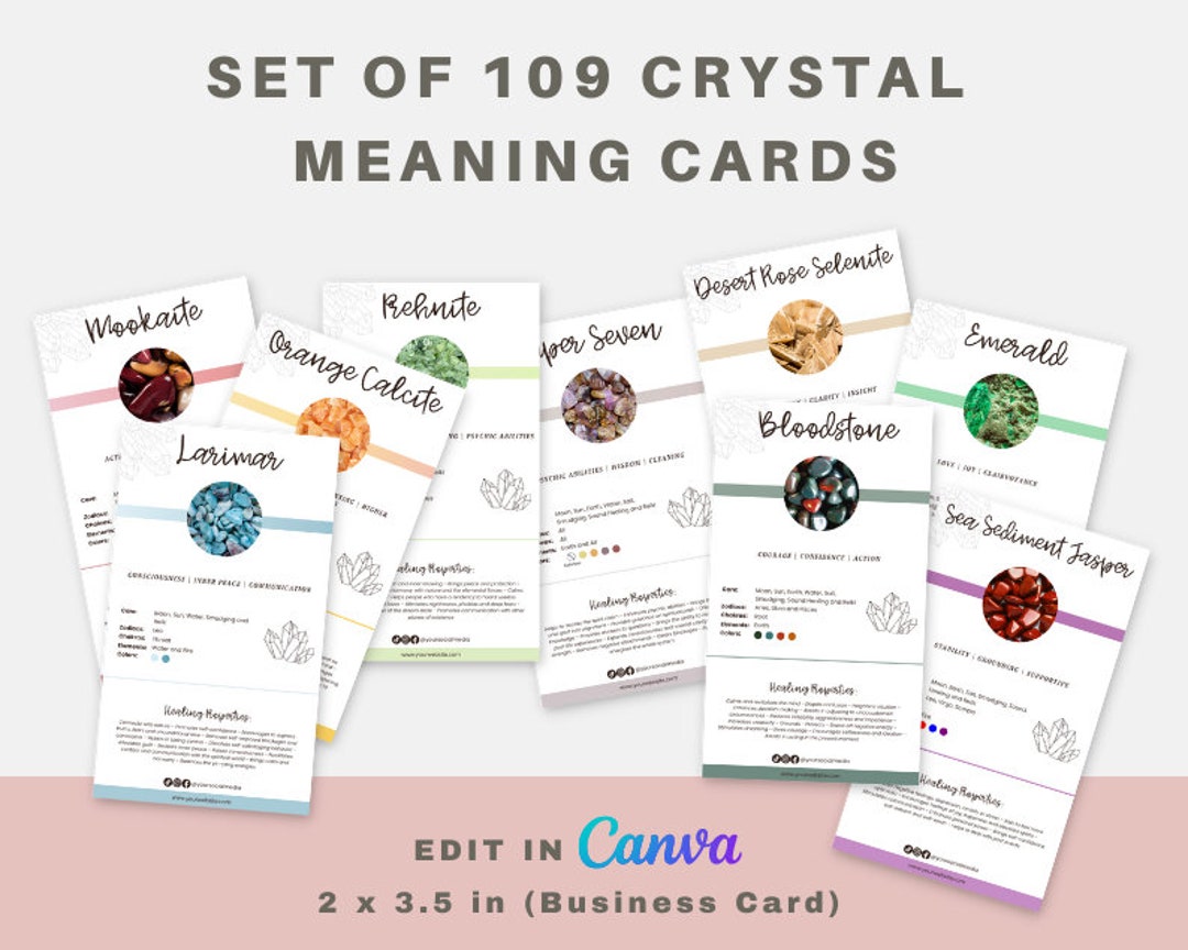 109 Editable Crystal Cards, Crystal Meaning Cards, Crystal Printable ...
