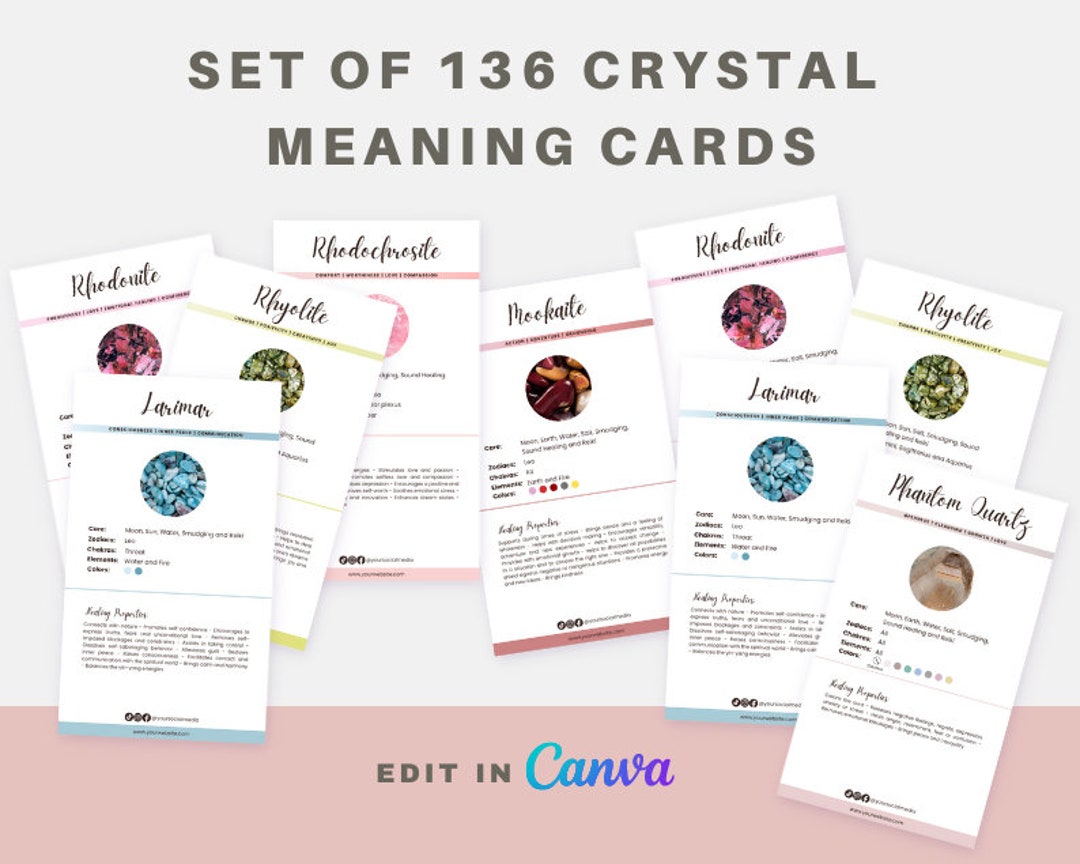 135 Editable Crystal Cards, Crystal Meaning Cards, Crystal Printable ...