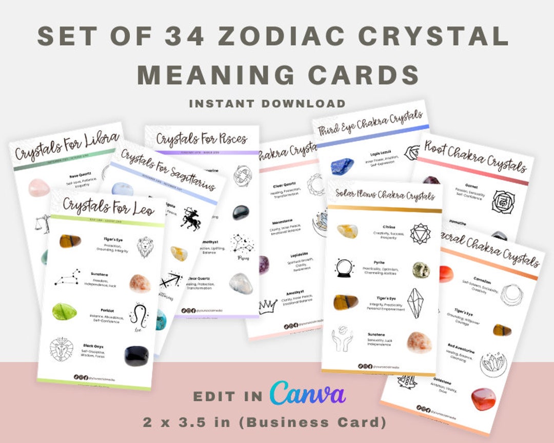 34 Editable Crystal Meaning Cards, Zodiac Printable Cards, Zodiac ...
