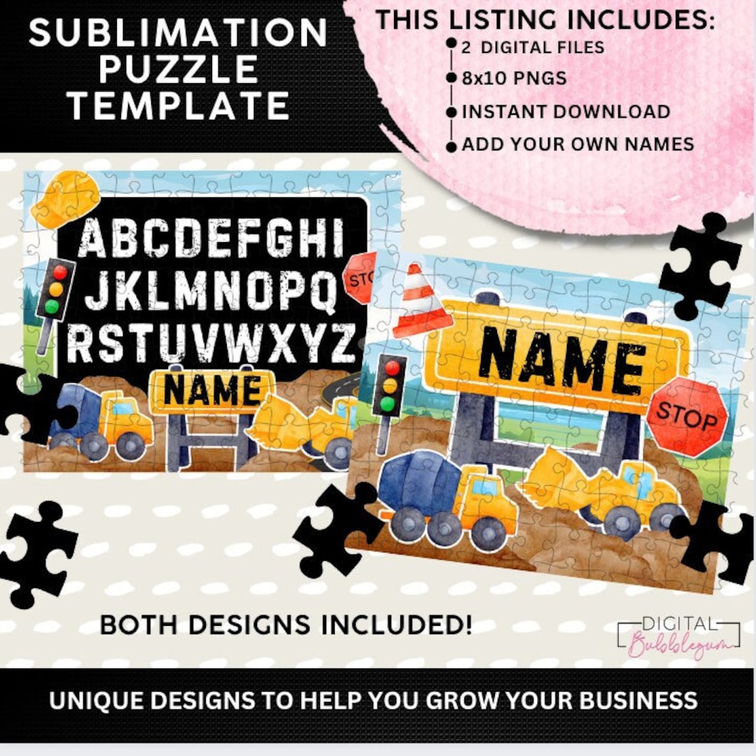 Construction Sublimation Puzzle Design | 8.5x11 PNG Ready to Press ...