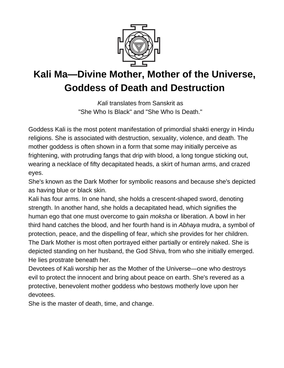 Kali Yantra Coloring Sheets, Educational Bundle, Digital Download ...