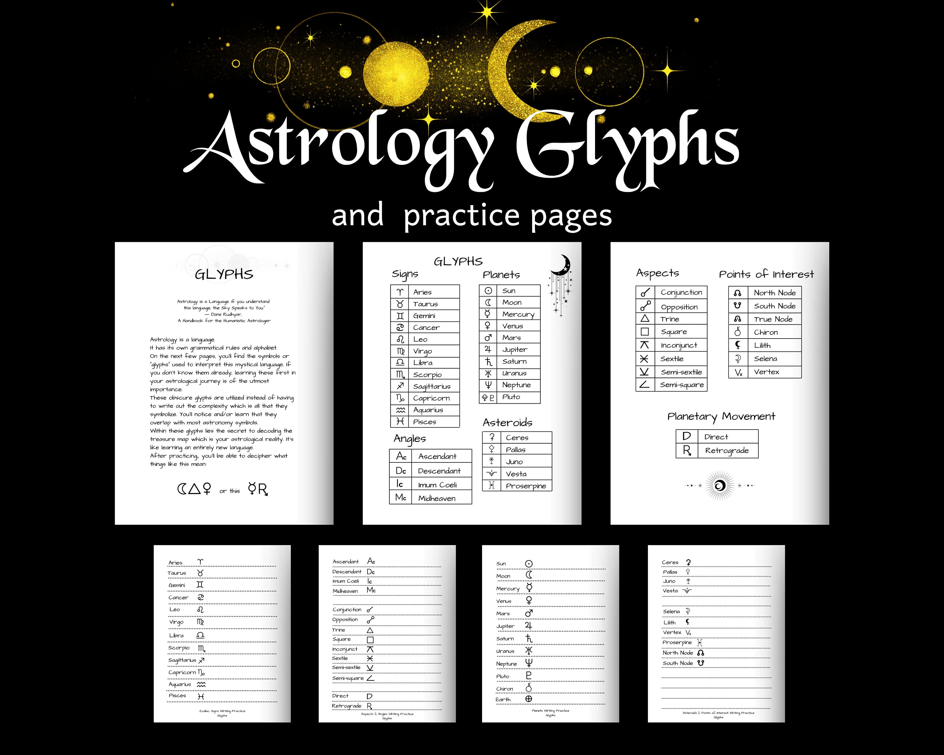 Astrology Glyphs and Practice Pages - Etsy