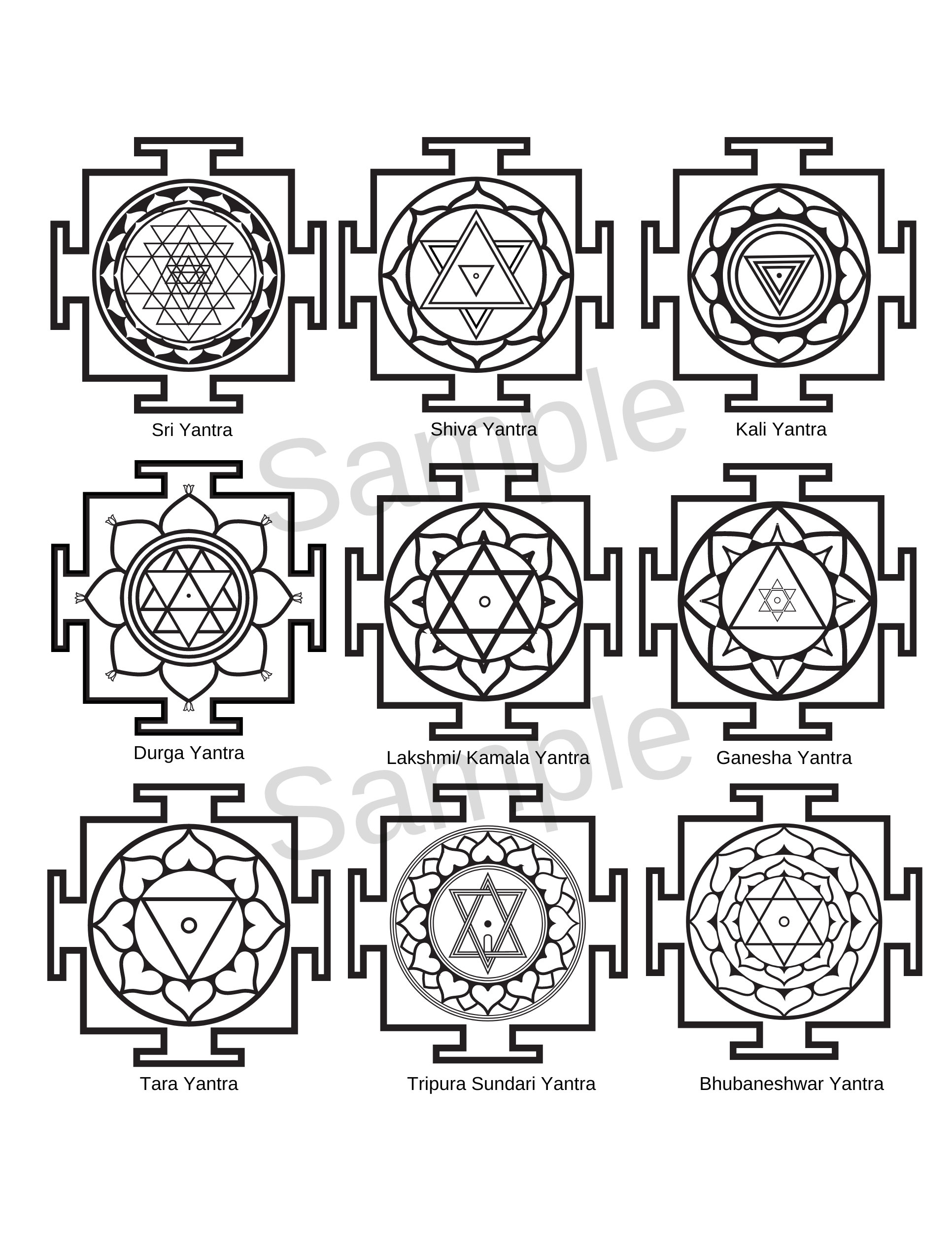 Set of Nine Yantras, Coloring Sheets, Sacred Geometry, Digital Download ...