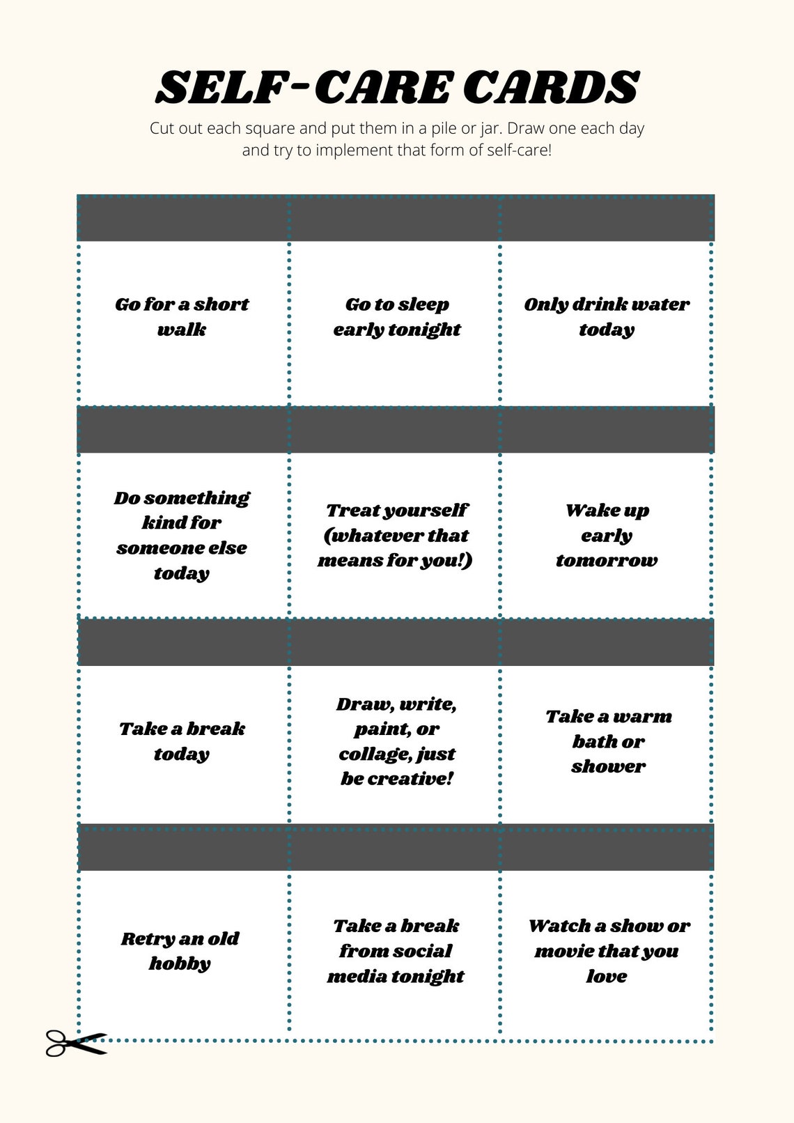Printable Self Care Cards Care Cards Self Care Kit Self - Etsy