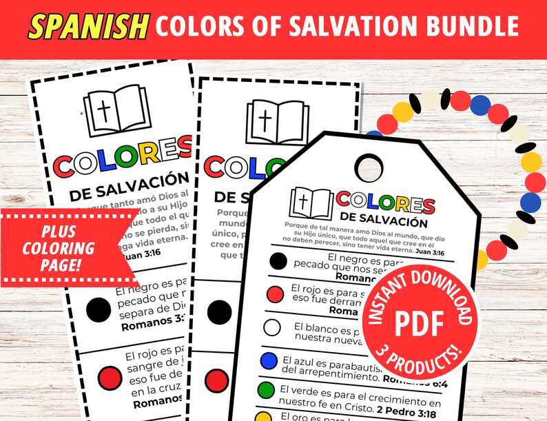 Spanish Colors of Salvation Card Bundle, Spanish Printable Gospel Card ...
