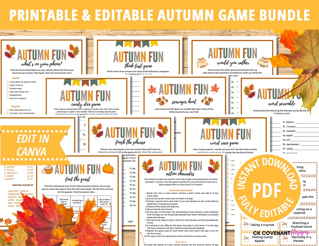 Editable Fall Games, Fall Activity Bundle, Autumn Games Fall Festival ...