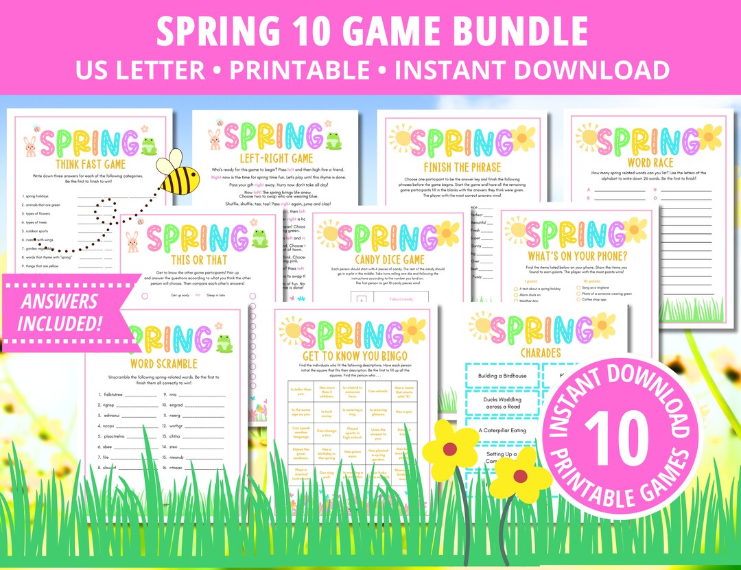 Spring Themed Game Bundle, Fun Printable Spring Games, 10 Game Bundle ...