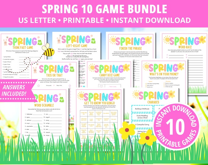 10 Spring Games Bundle, Printable Spring Games, Springtime Activities ...