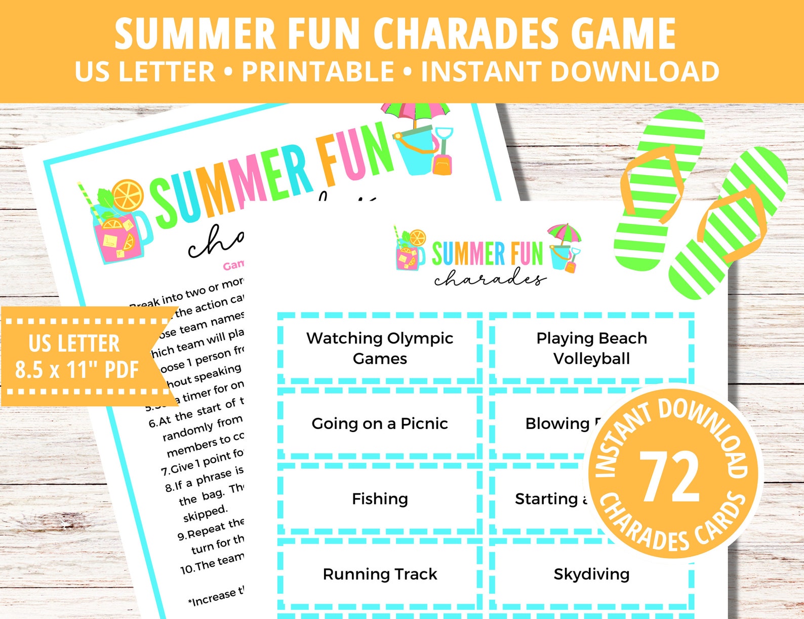 Summer Charades Cards, Printable Charades Cards, Charades for Kids ...