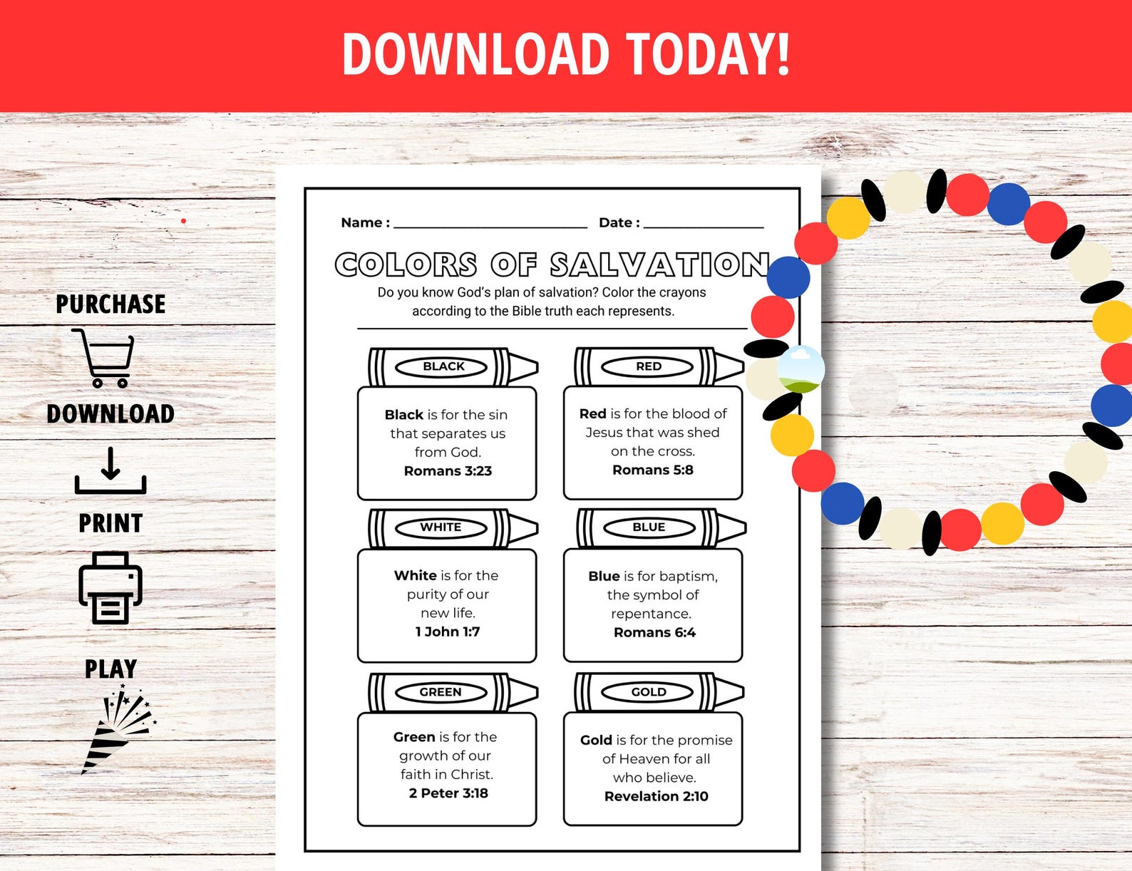 Colors of Salvation Card Coloring Page, Printable Gospel Card, Gospel ...