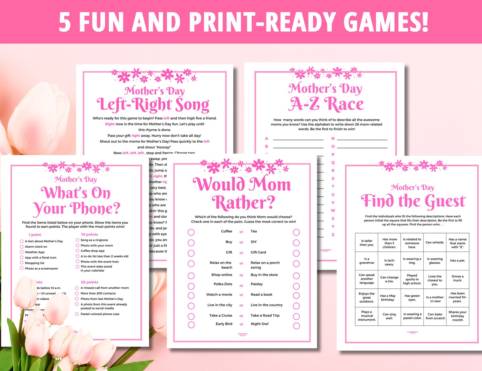 Mothers Day Game Bundle, Printable Mothers Day Games, Mothers Day Gift ...