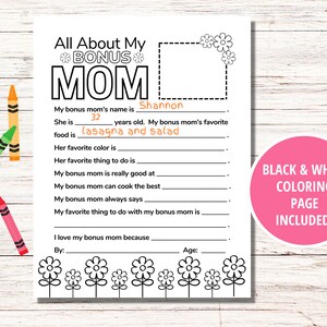 All About My Bonus Mom, Mother's Day Gift, All About My Mom Printable ...