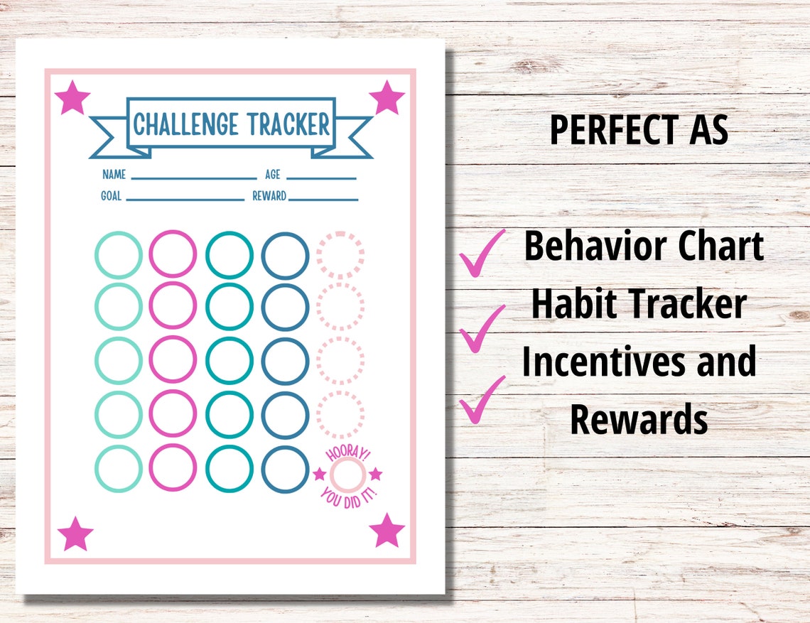 PRINTABLE, Challenge Tracker for Kids, Goal Tracker, Sticker Chart ...