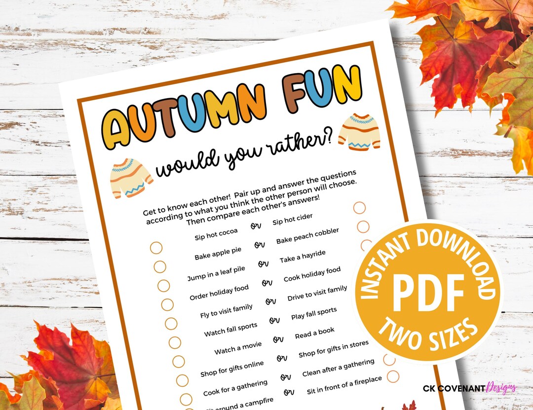 Fall Games, Would You Rather, Fall Activities for Kids & Adults, Autumn ...