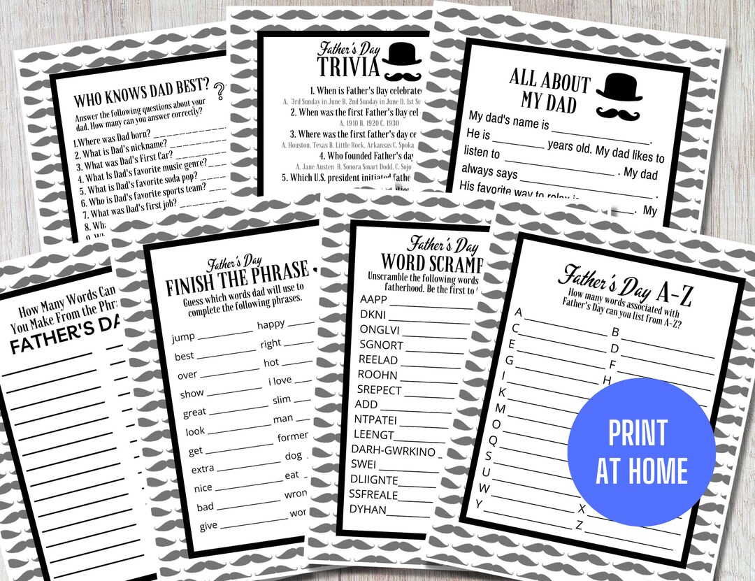 Printable Father’s Day Games, Fun Dad Games, All About My Dad, Dad ...