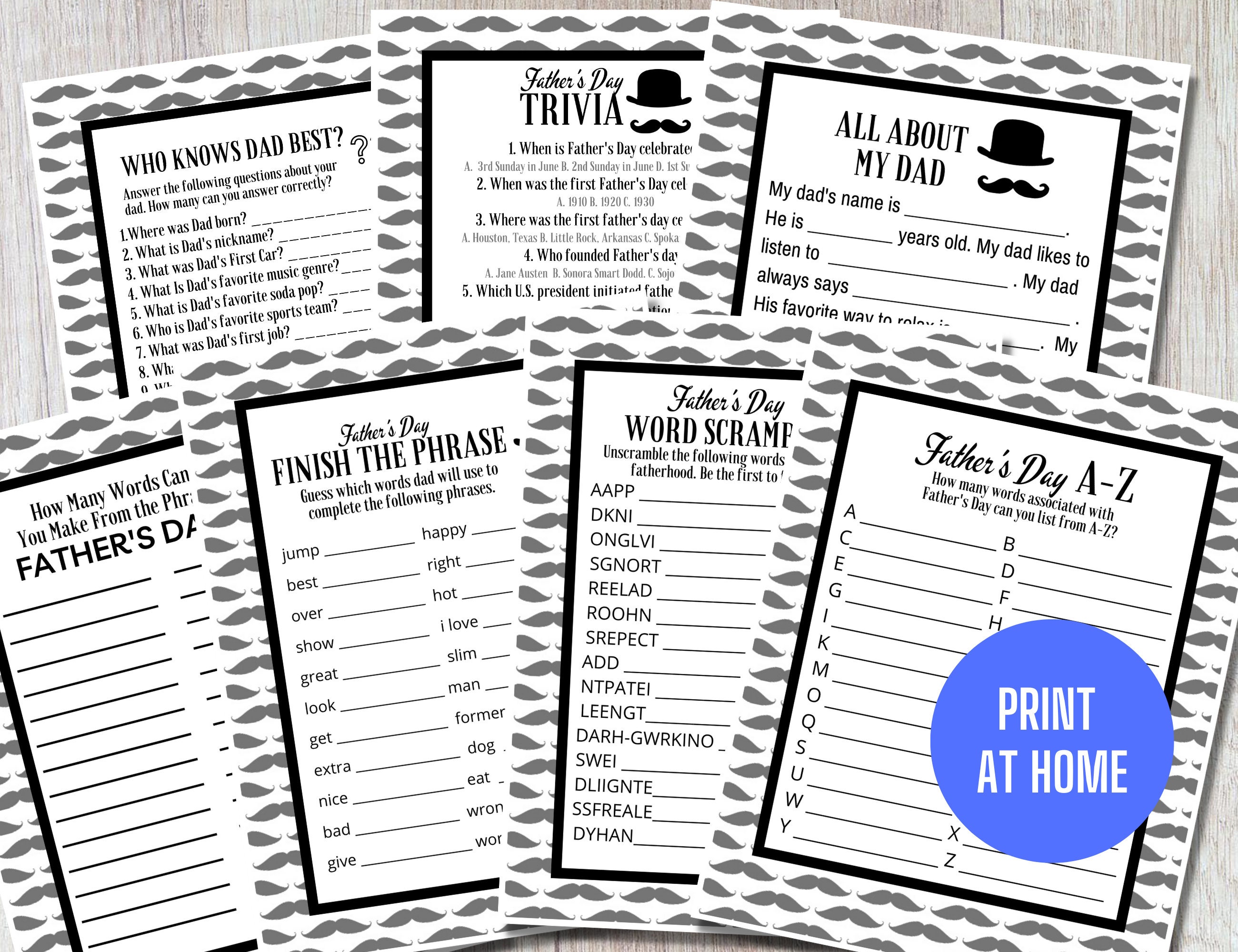 Printable Fathers Day Games Fun Dad Games All About My Dad - Etsy