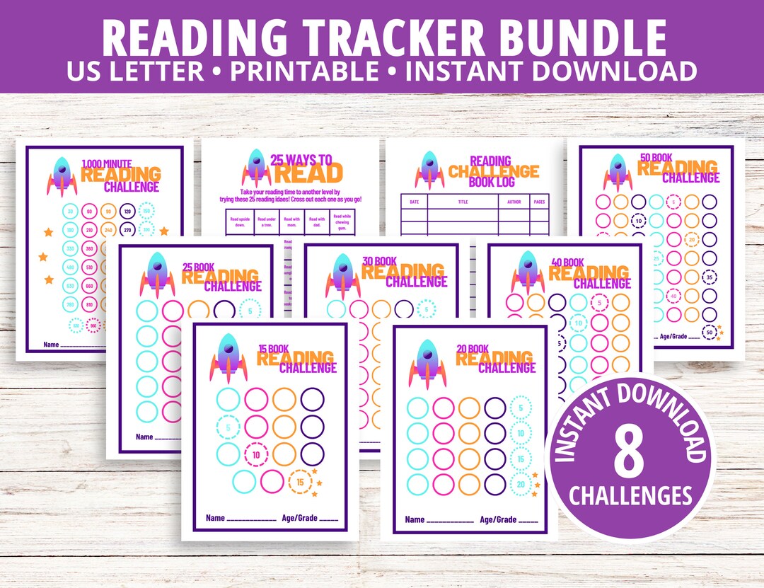 Reading Tracker Chart for Kids, Reading Challenge, Reading Bingo ...