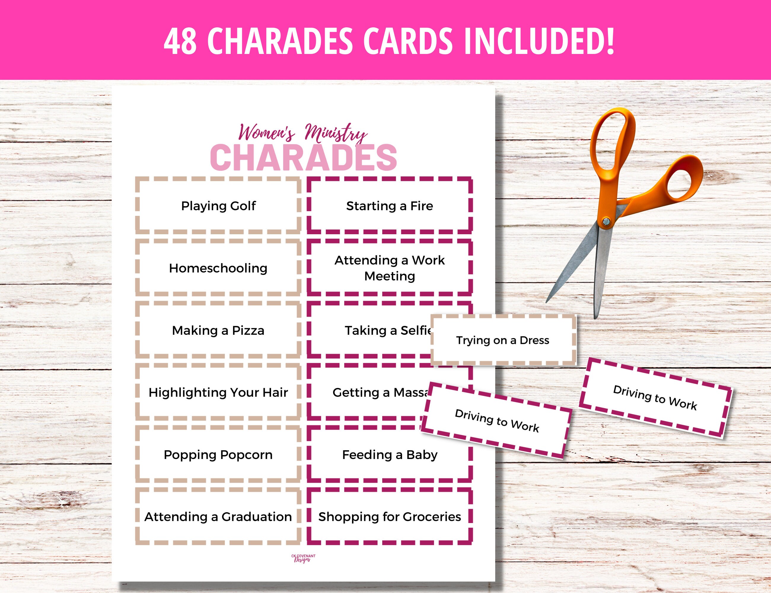 Women's Ministry Action Charades Cards, Bible Games, Printable Charades ...