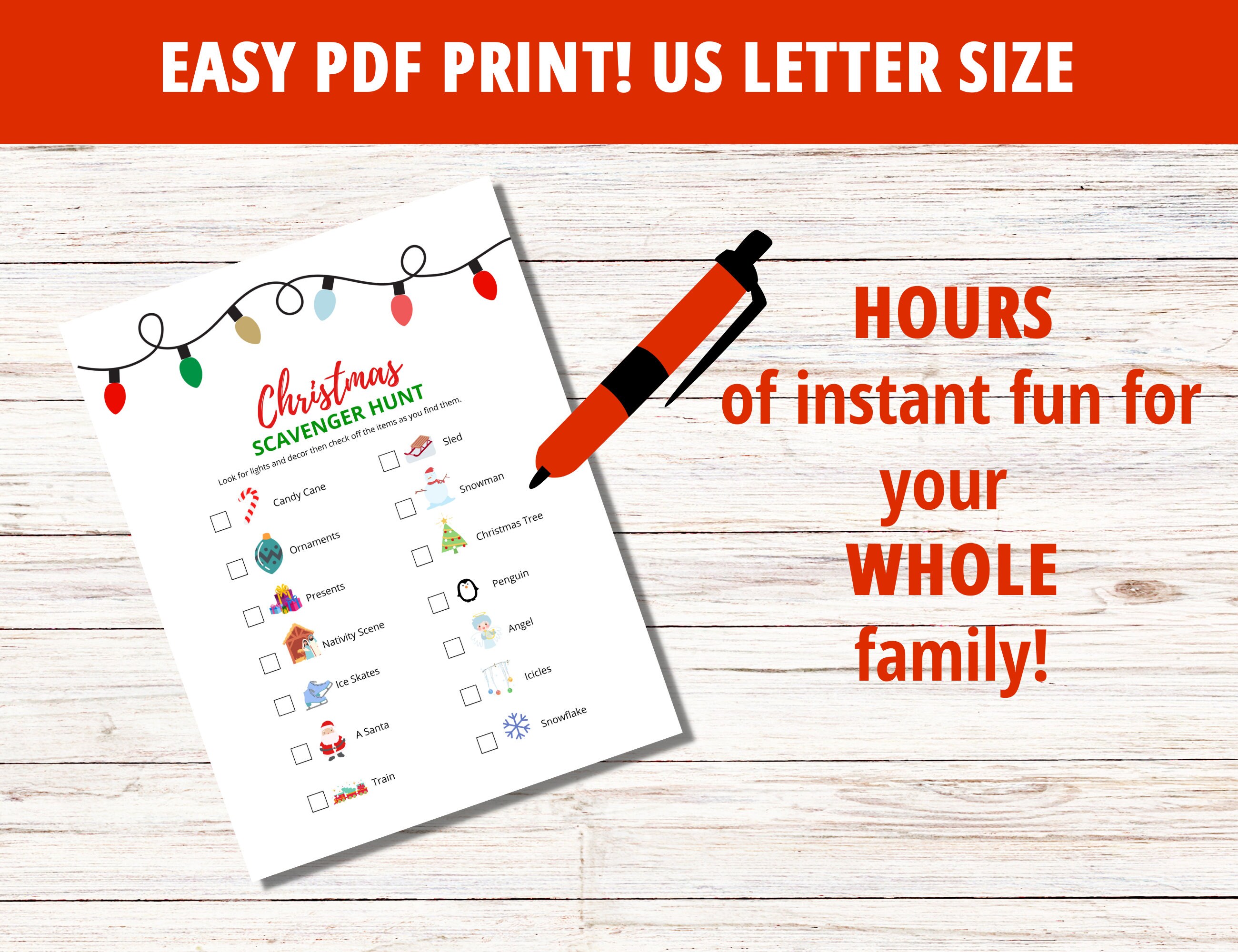 Treasure Hunt, Christmas Scavenger Hunt, Party Games, Party Printables ...