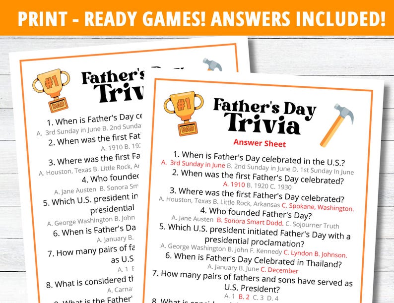 Father’s Day Game, Father’s Day Trivia Game, Party Games, Father’s Day ...