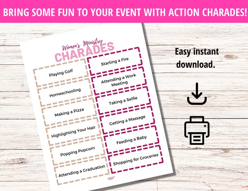 Women's Ministry Action Charades Cards, Bible Games, Printable Charades ...