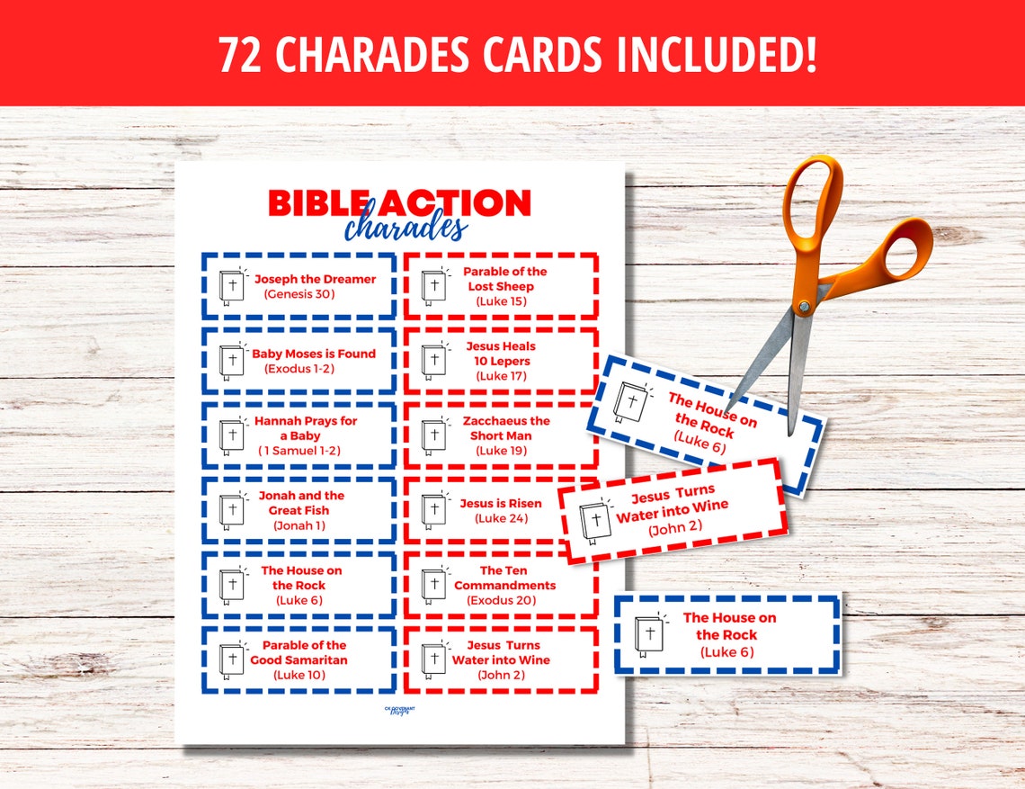 Bible Action Charades, Printable Charades Action Cards, Party Game ...