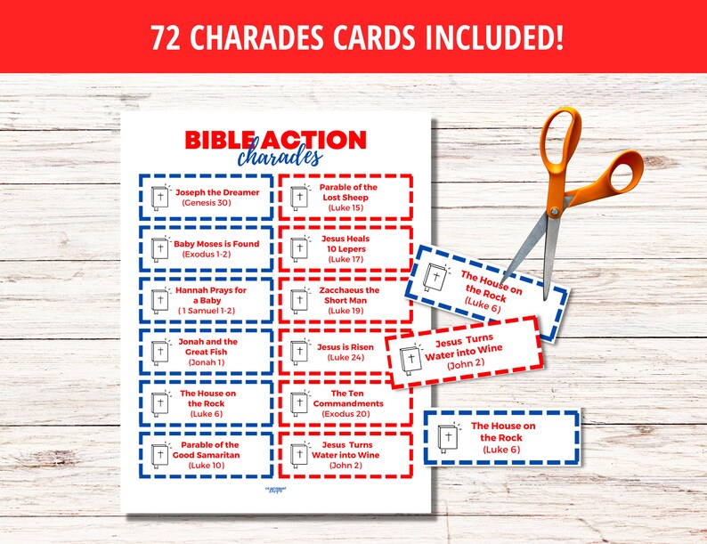 Bible Action Charades, Printable Charades Action Cards, Party Game ...