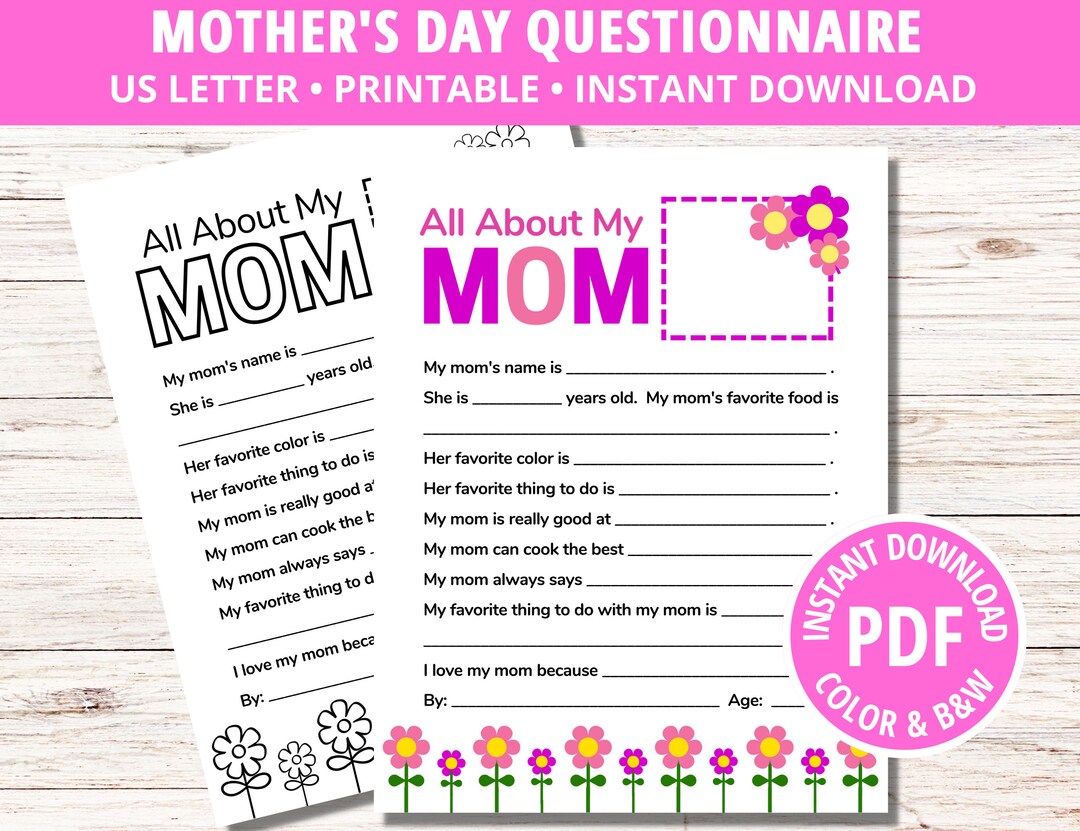 All About My Mom Mother's Day Questionnaire, Mother's Day Gift From ...