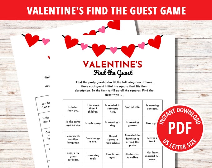 Valentines Day Find the Guest Game, Find Someone Who, Fun Valentine's ...
