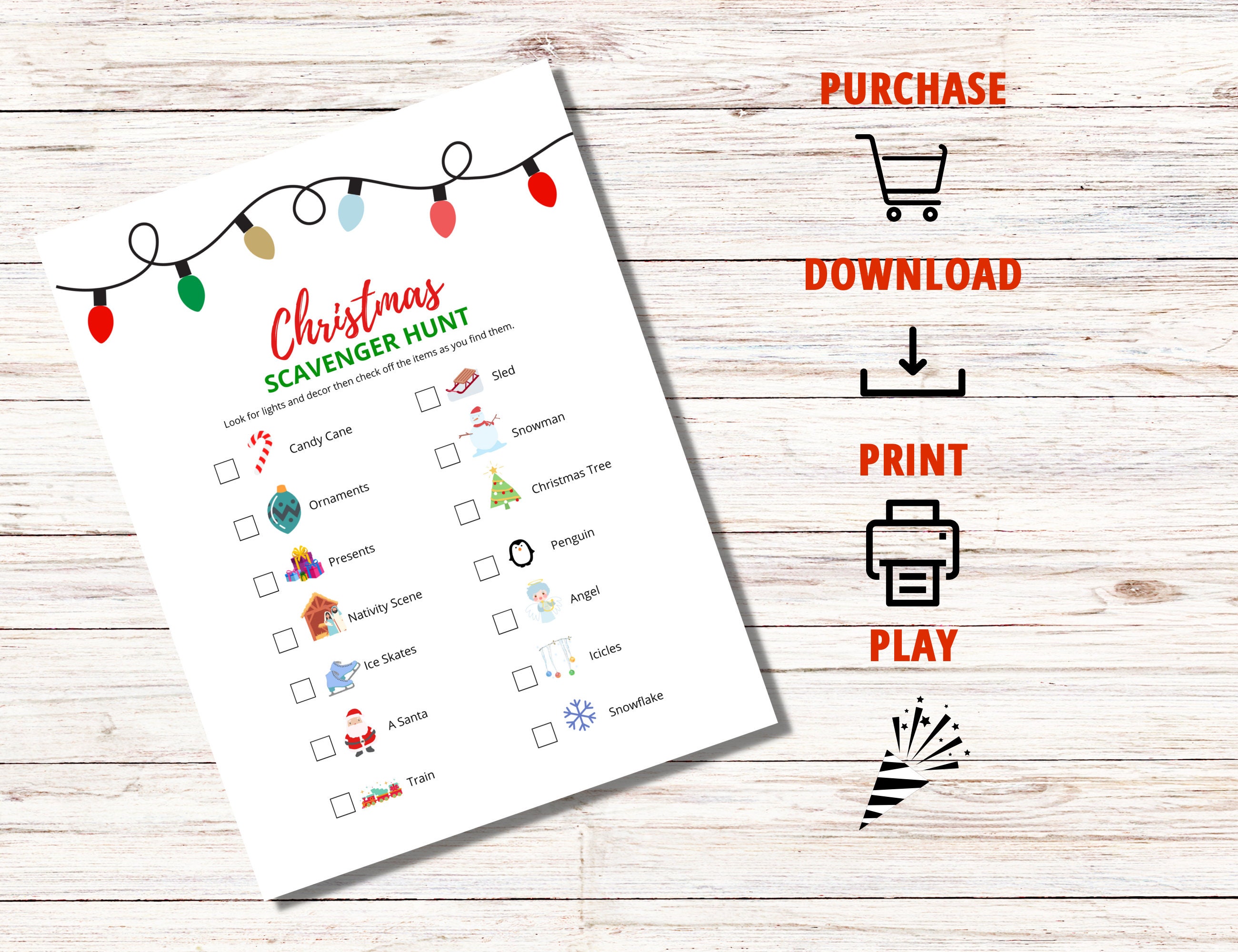 Treasure Hunt, Christmas Scavenger Hunt, Party Games, Party Printables ...