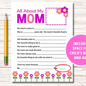 All About My Mom Mother's Day Questionnaire, Mother's Day Gift From ...