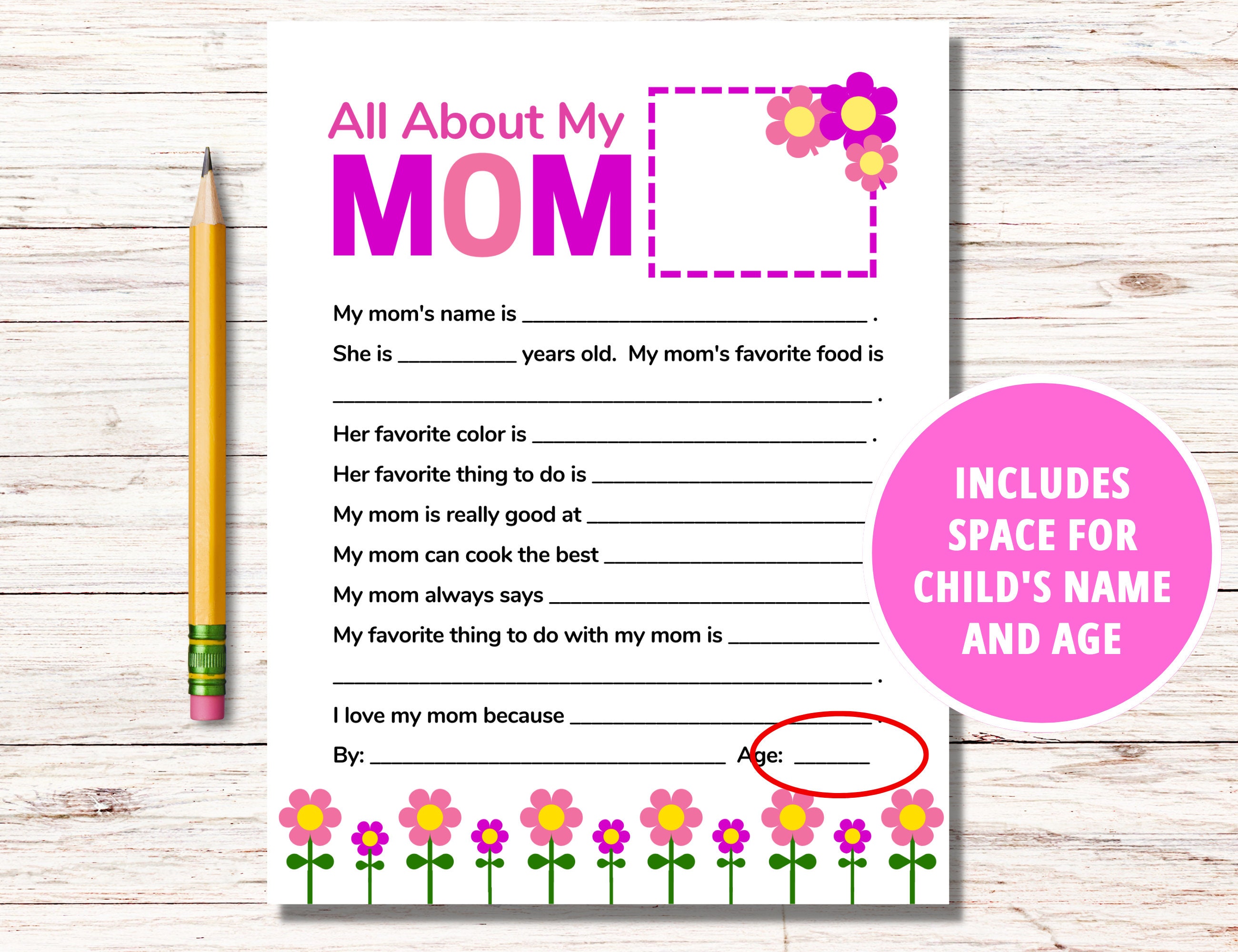 All About My Mom Mother's Day Questionnaire, Mother's Day Gift From ...