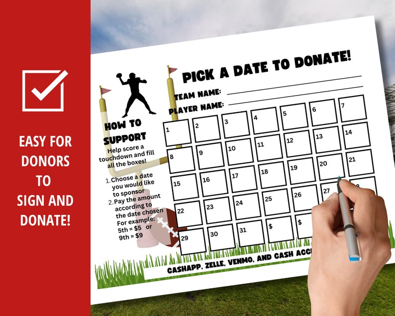Football Fundraiser, Editable, Pick a Date to Donate Printable ...