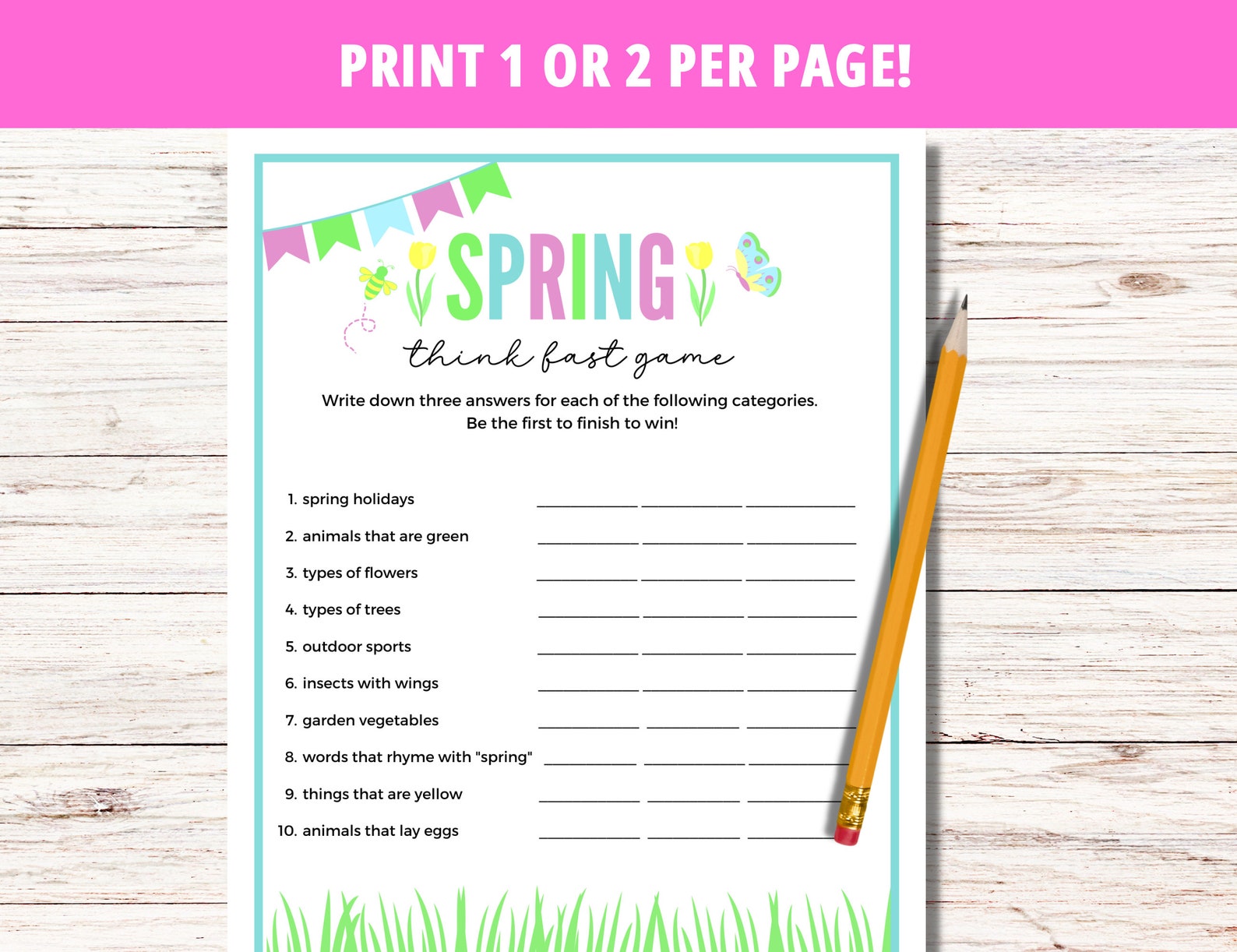 Think Fast Game, Printable Spring Think Fast Game, Party Game, Spring ...