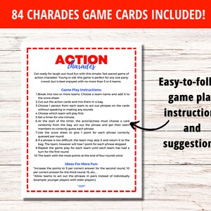 Printable Charades, Charades Cards,charades Action Cards, Party Game ...
