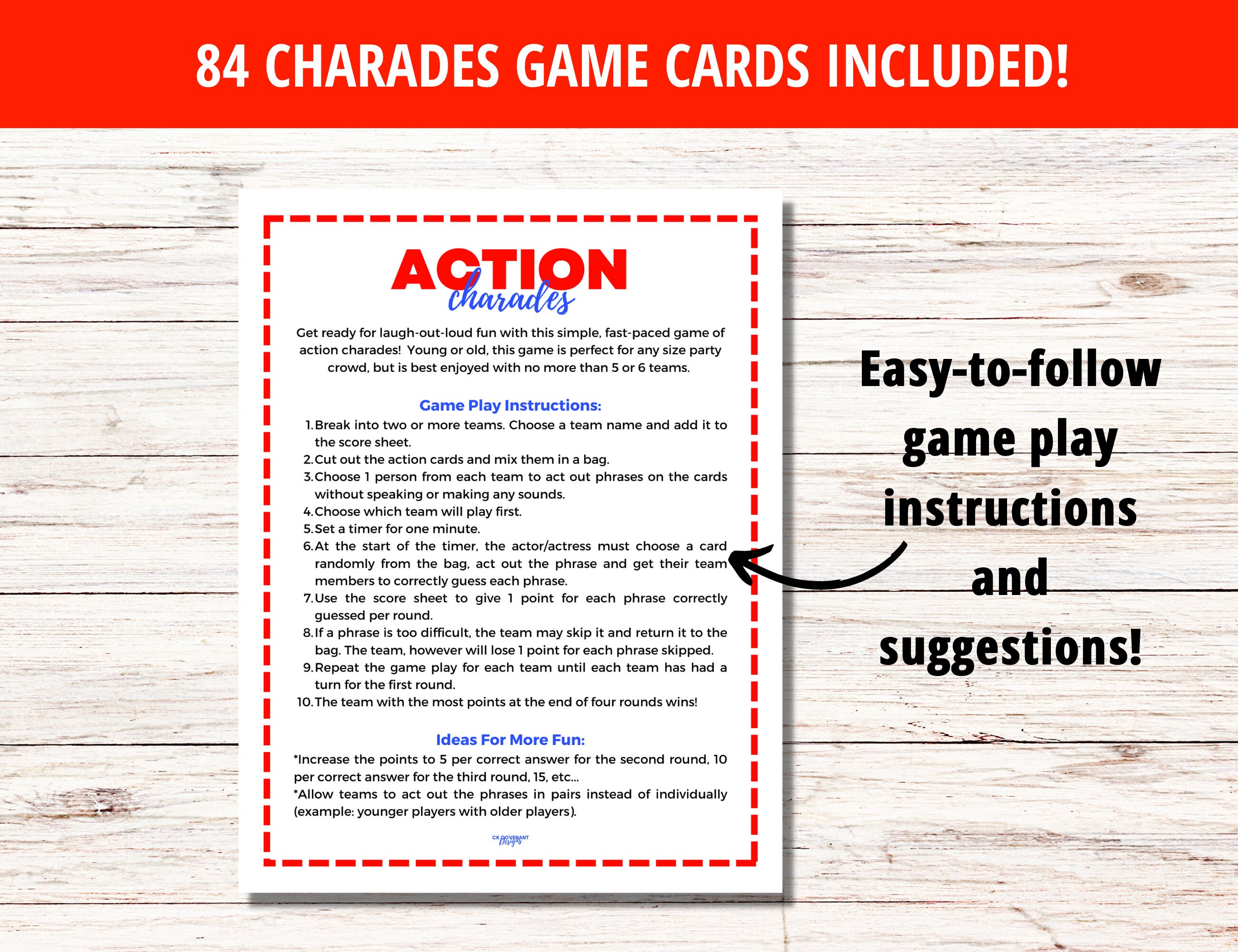 Printable Charades, Charades Cards,charades Action Cards, Party Game ...