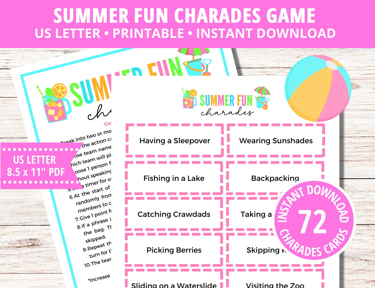 Summer Charades Cards, Printable Charades Cards, Charades for Kids ...