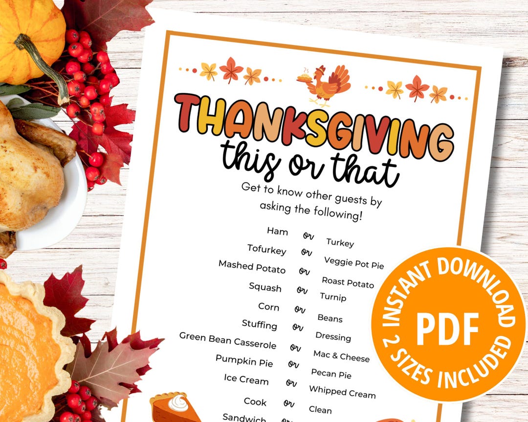 Thanksgiving Games, Thanksgiving This or That Game, Thanksgiving Would ...