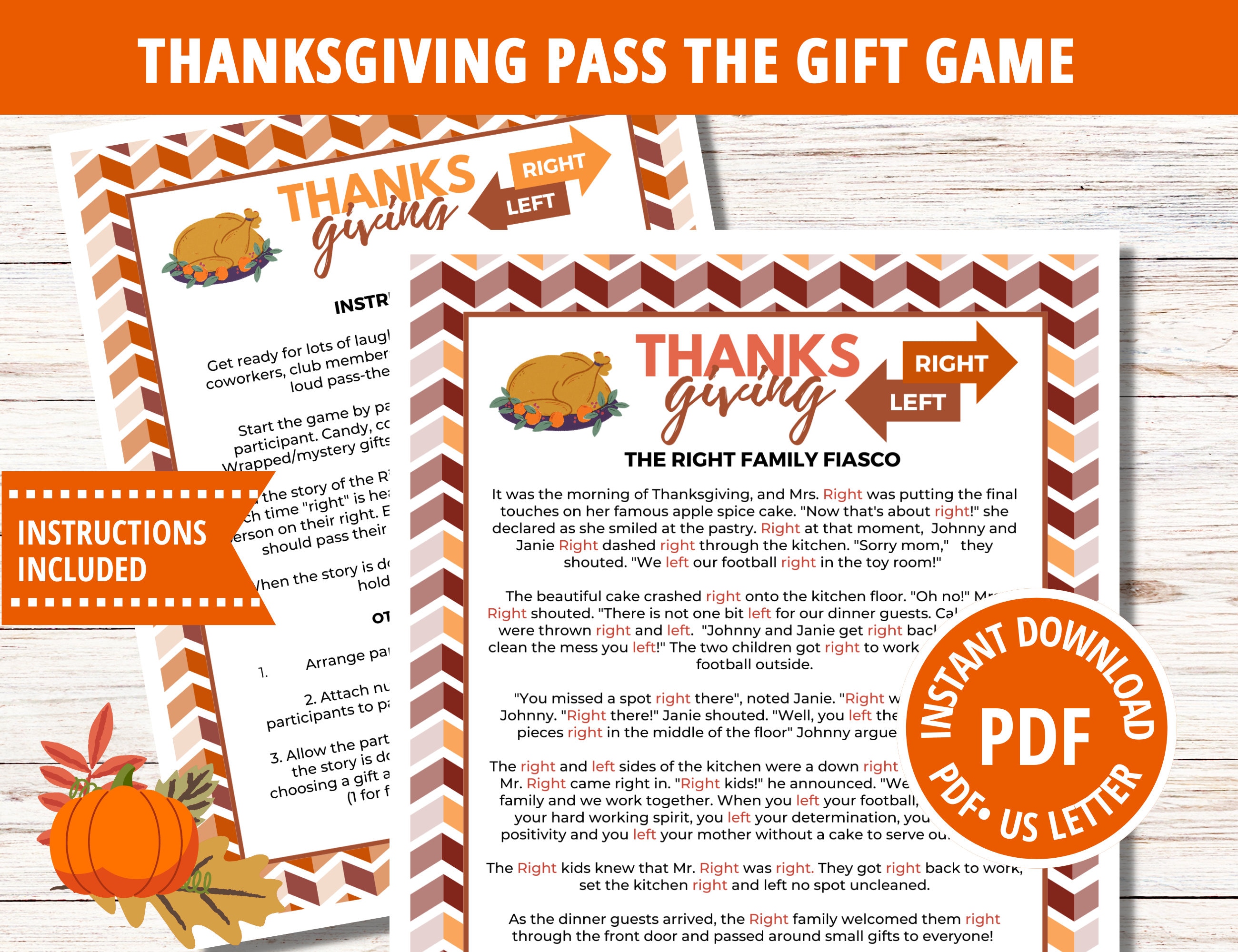 Pass the Gift, Left Right Game, Thanksgiving Game Adults Kids, Friends ...