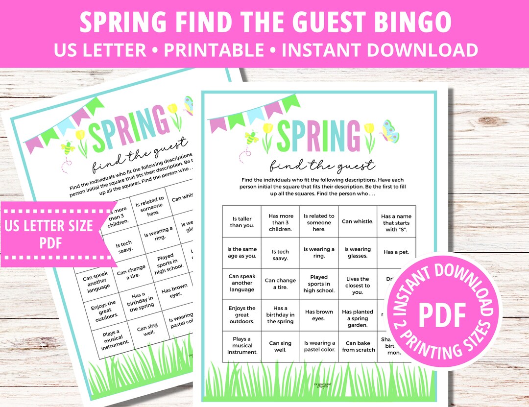 Spring Find the Guest Bingo, Spring Games, Find the Guest Game, Get to ...