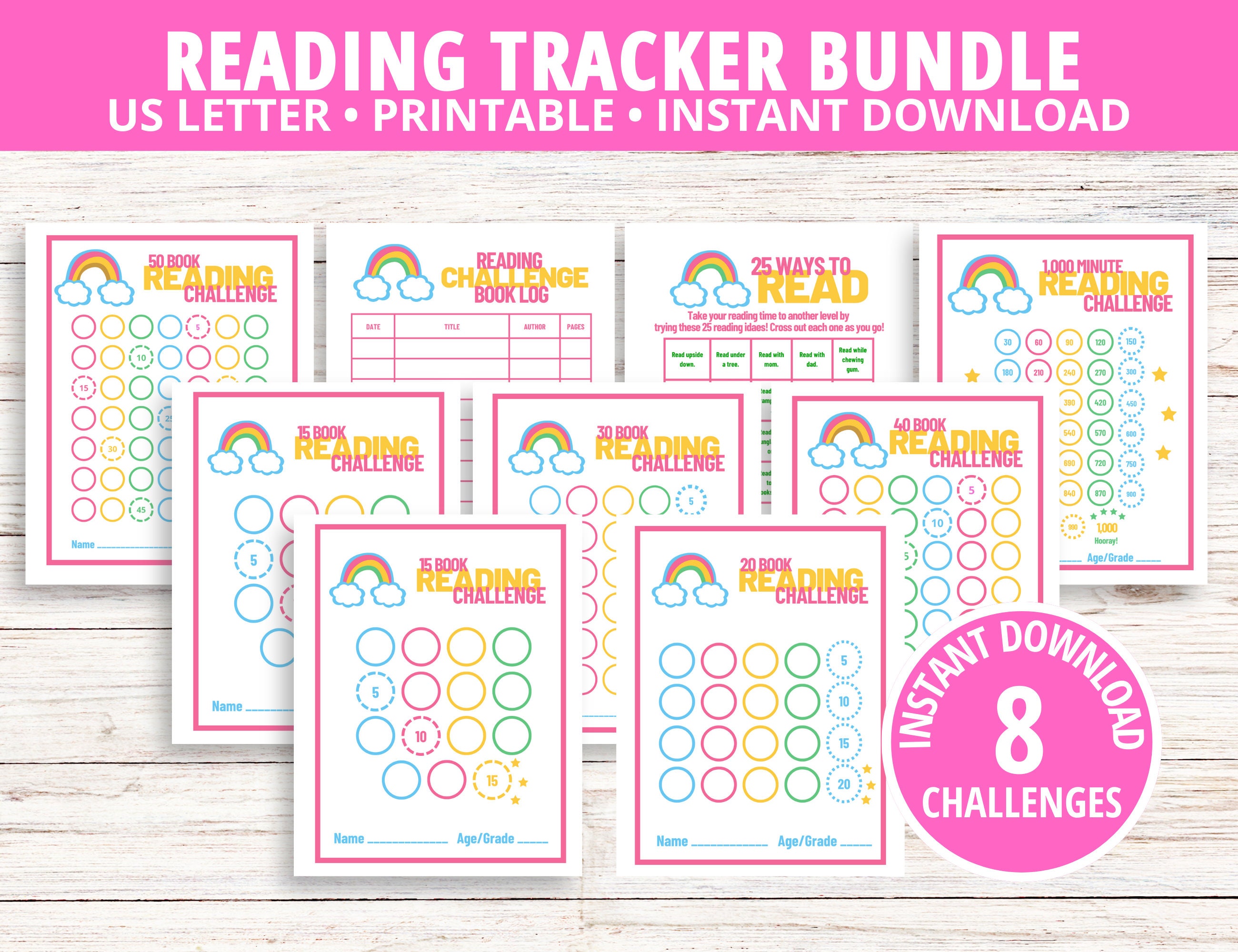 Reading Tracker Chart for Kids, Bright Rainbow Reading Challenge ...