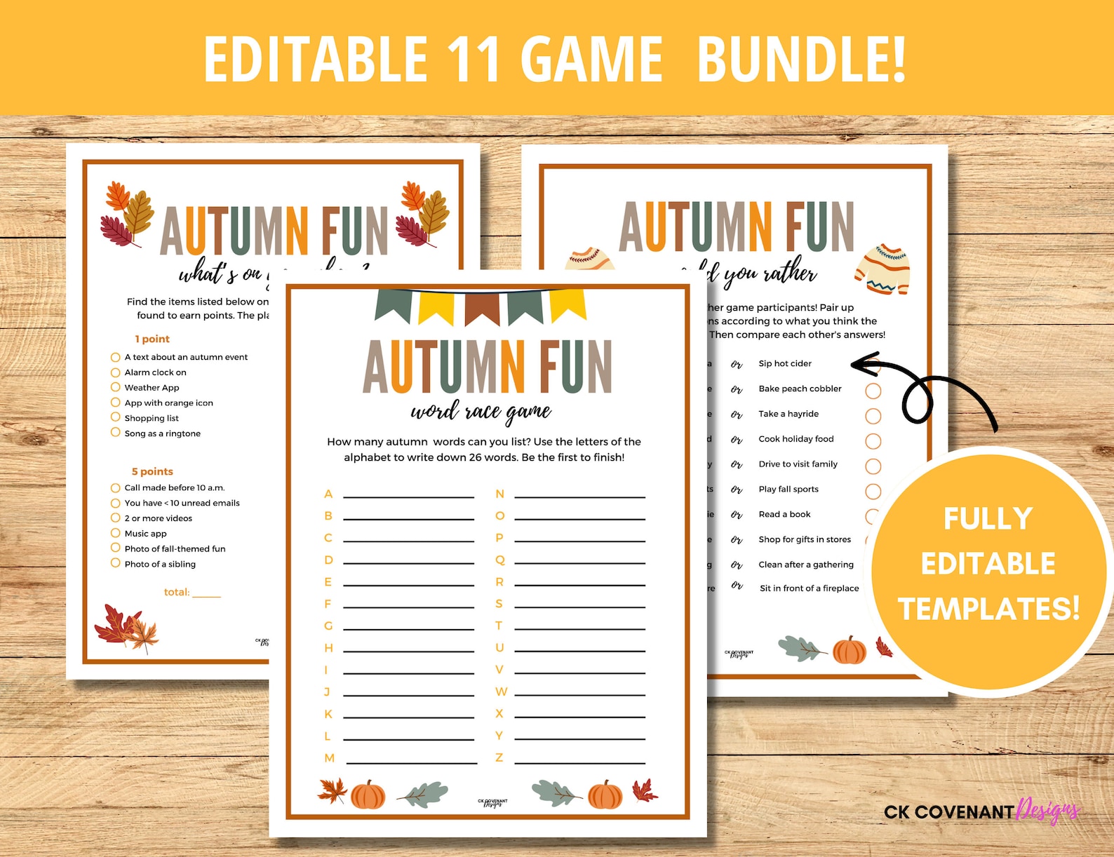 Editable Fall Games, Fall Activity Bundle, Autumn Games Fall Festival ...