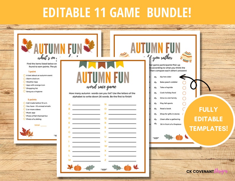 Editable Fall Games, Fall Activity Bundle, Autumn Games Fall Festival ...