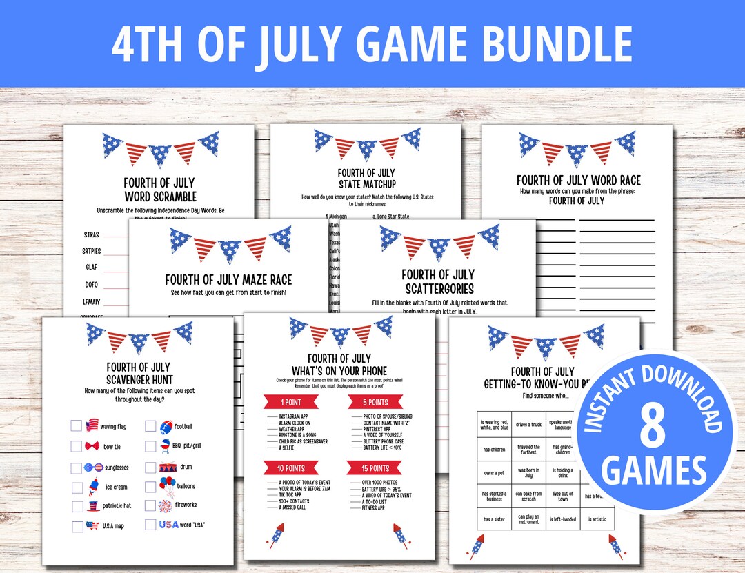 4th of July Printable Game Bundle, 4th of July Party Games, Fourth of ...
