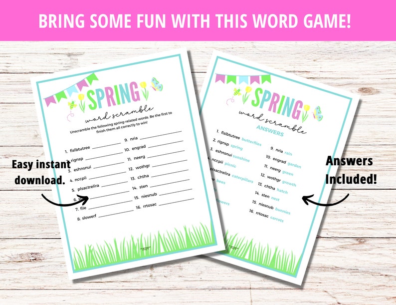 Spring Word Scramble Game, Printable Game, Games for Adults, Games for ...