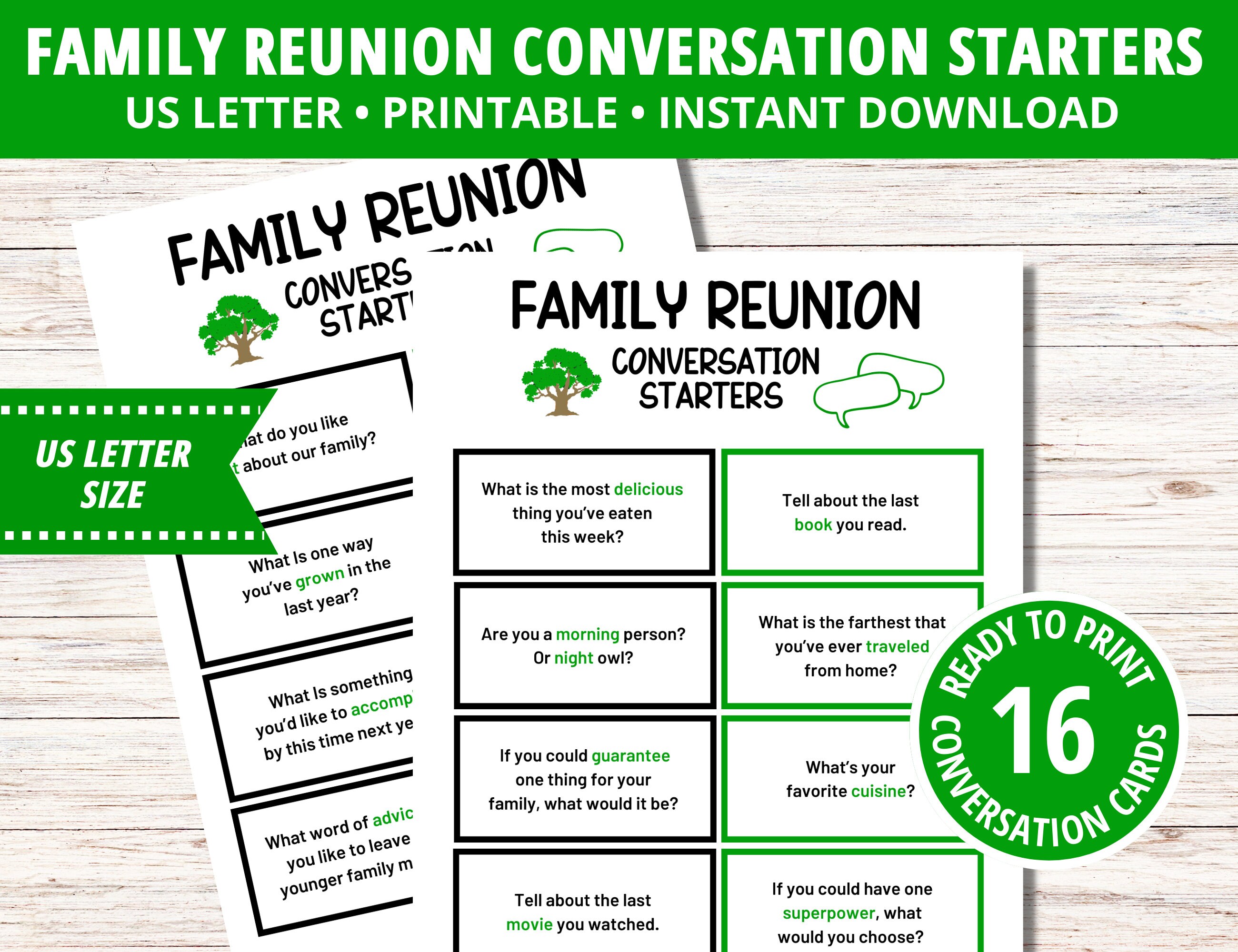 Family Reunion Conversation Starters, Conversation Cards, Team Building ...