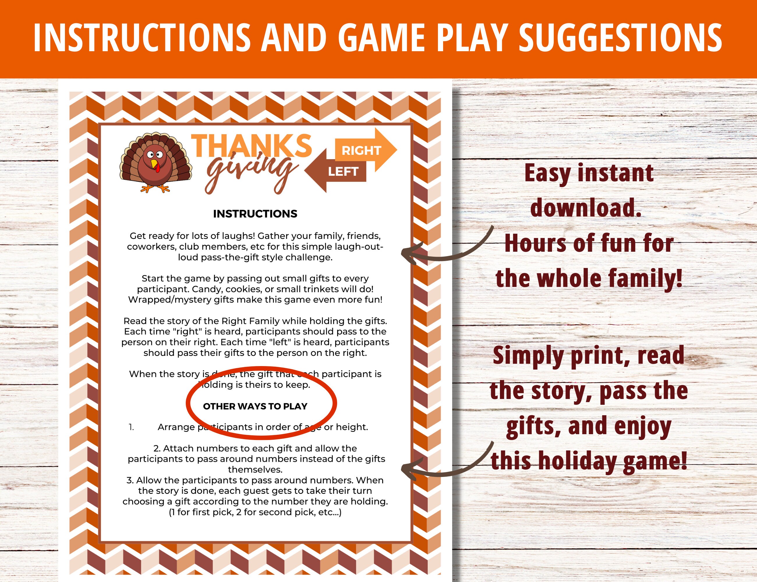 Pass the Gift, Left Right Game, Thanksgiving Game Adults Kids, Friends ...