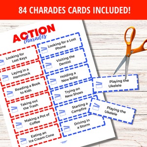 Printable Charades, Charades Cards,charades Action Cards, Party Game ...
